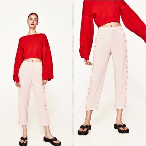 Zara | Pants & Jumpsuits | Zara Woman Blush Pink Ruffle Pants | Poshmark